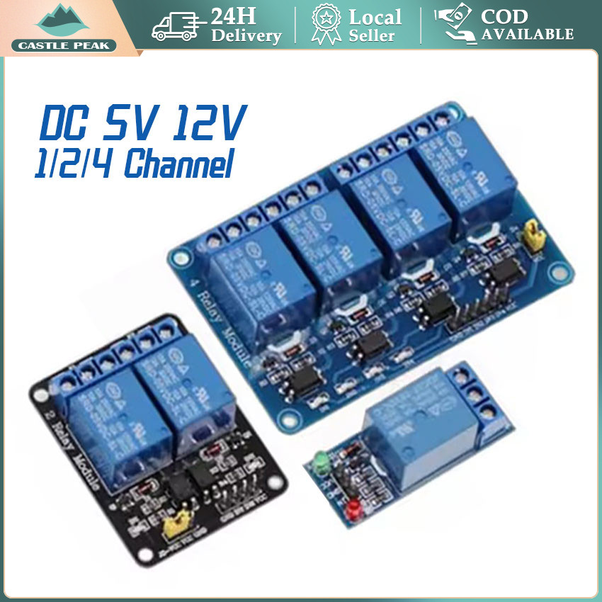 Jual Modul Relay 1 2 4 Channel DC 5V 12V Dengan Optocoupler High Low ...