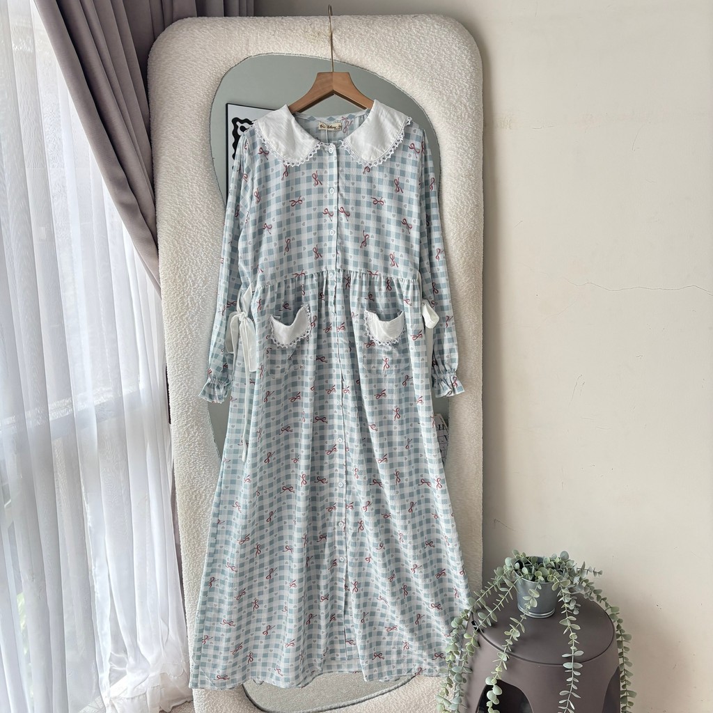 Jual NINA Long Dress Tali Kerah Sailor - Gamis Coquette Lengan Karet ...