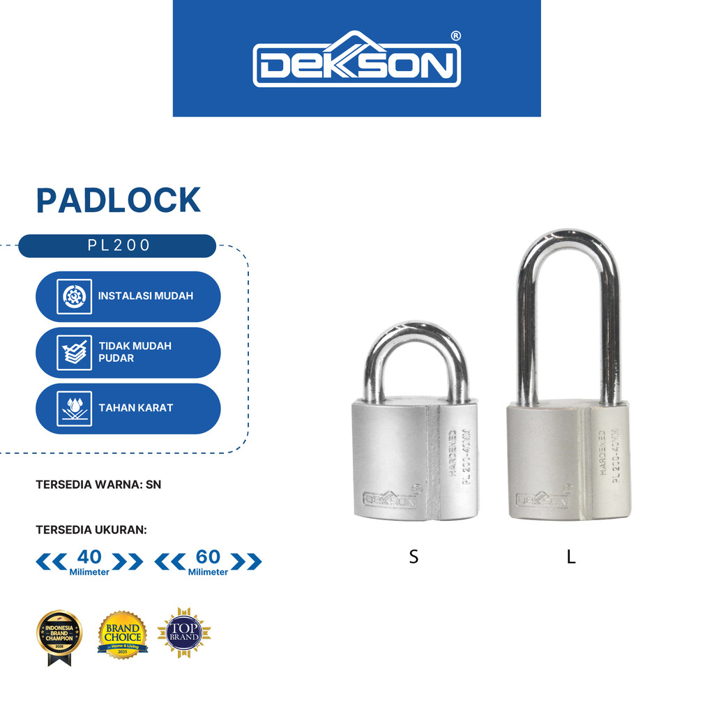 Jual DEKKSON Padlock Gembok Pintu Pagar PL 200 L SN | Shopee Indonesia