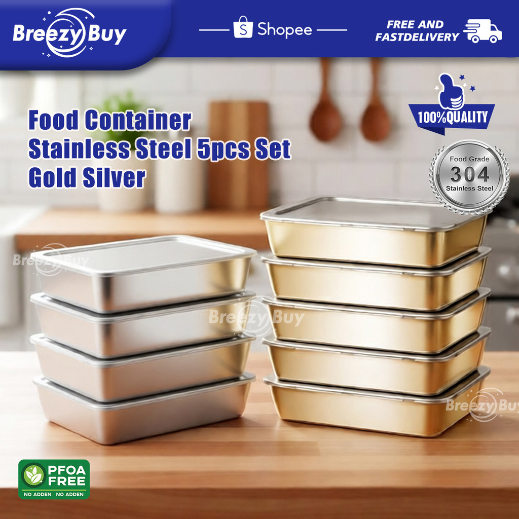 Jual COD-Food Container Stainless Steel 5pcs Set Gold - Tempat ...