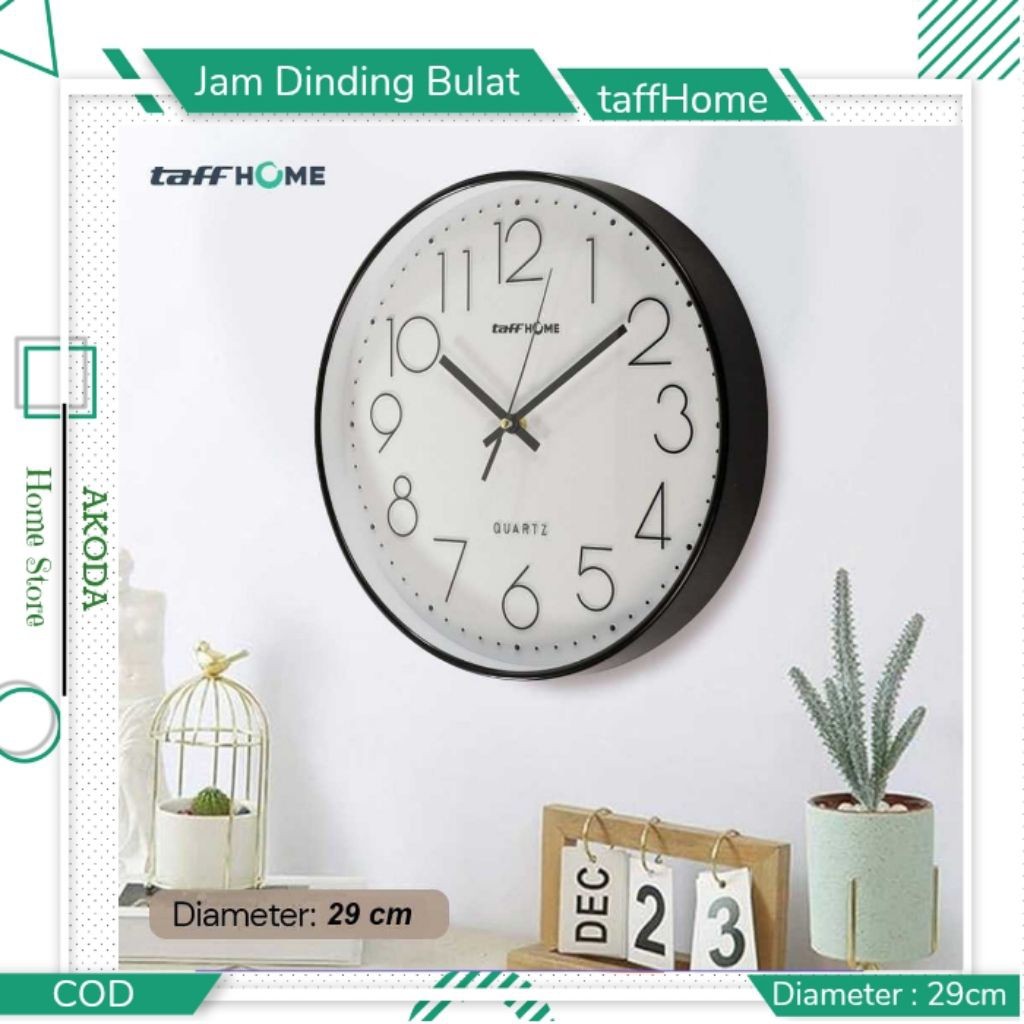 Jual TaffHOME Jam Dinding Bulat Quartz Indoor Wall Clock Round Shape ...