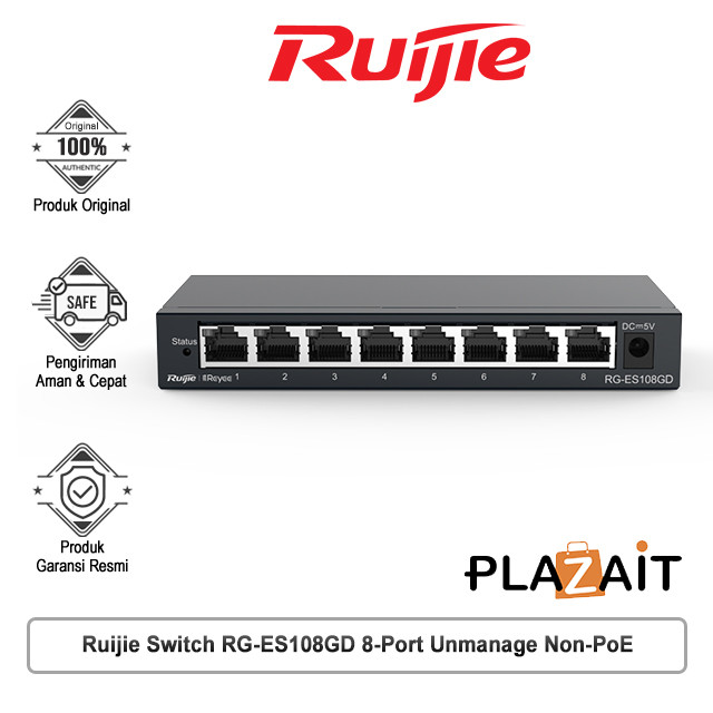 Jual Ruijie Switch RG-ES108GD 8-Port 10/100/1000 Mbps Unmanage Non-PoE ...