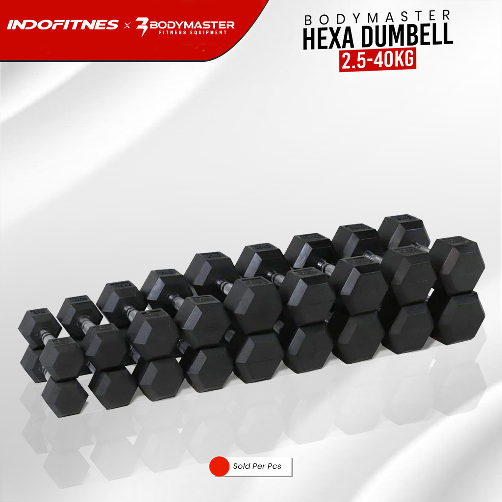 Jual BODYMASTER Dumbell Fix Hex Rubber BM-A075 Dumbell 20Kg - 40Kg ...