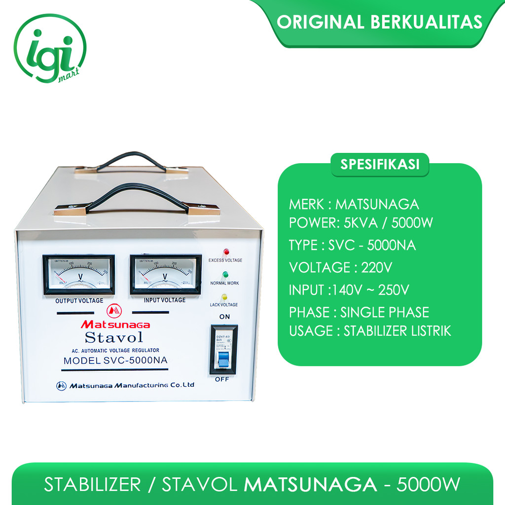 Jual STABILIZER STAVOLT MATSUNAGA SVC-5000W VOLTAGE / STAVOLT MTS SVC ...