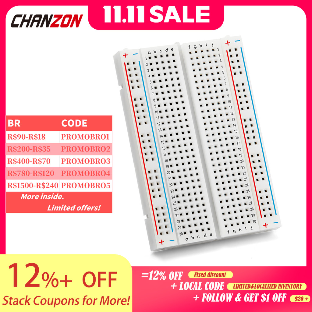 Jual 1pc 400 Tie Points Solderless PCB Breadboard BB-801 Prototype ...