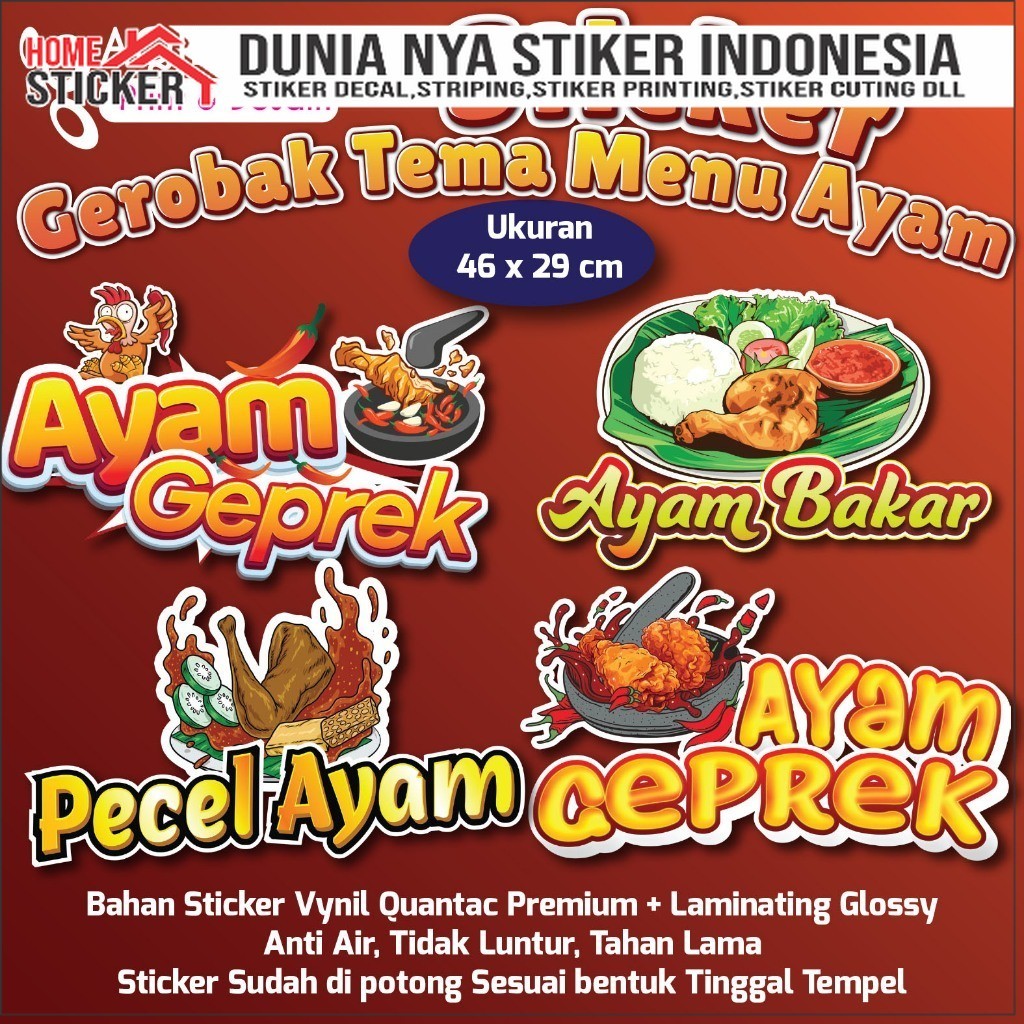 Jual Sticker Kaca Gerobak / Etalase Ayam Geprek | Ayam bakar | Ayam ...