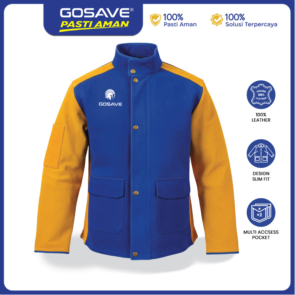 Jual GOSAVE Jaket Las Kulit Welding Jacket Leather Slim Fit Tahan Panas ...
