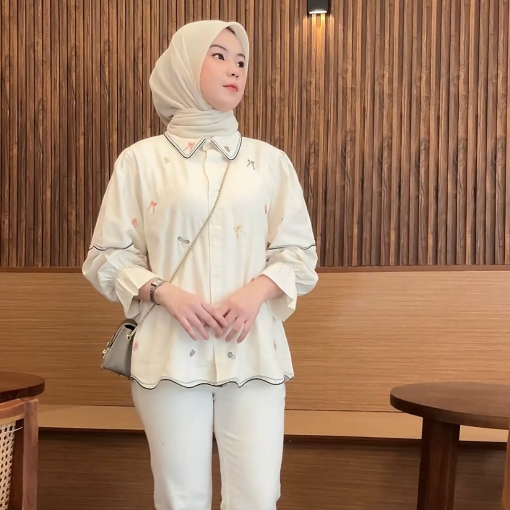 Jual ANNA BLOUSE LINEN EMBROIDERY / BLOUSE WANITA | Shopee Indonesia