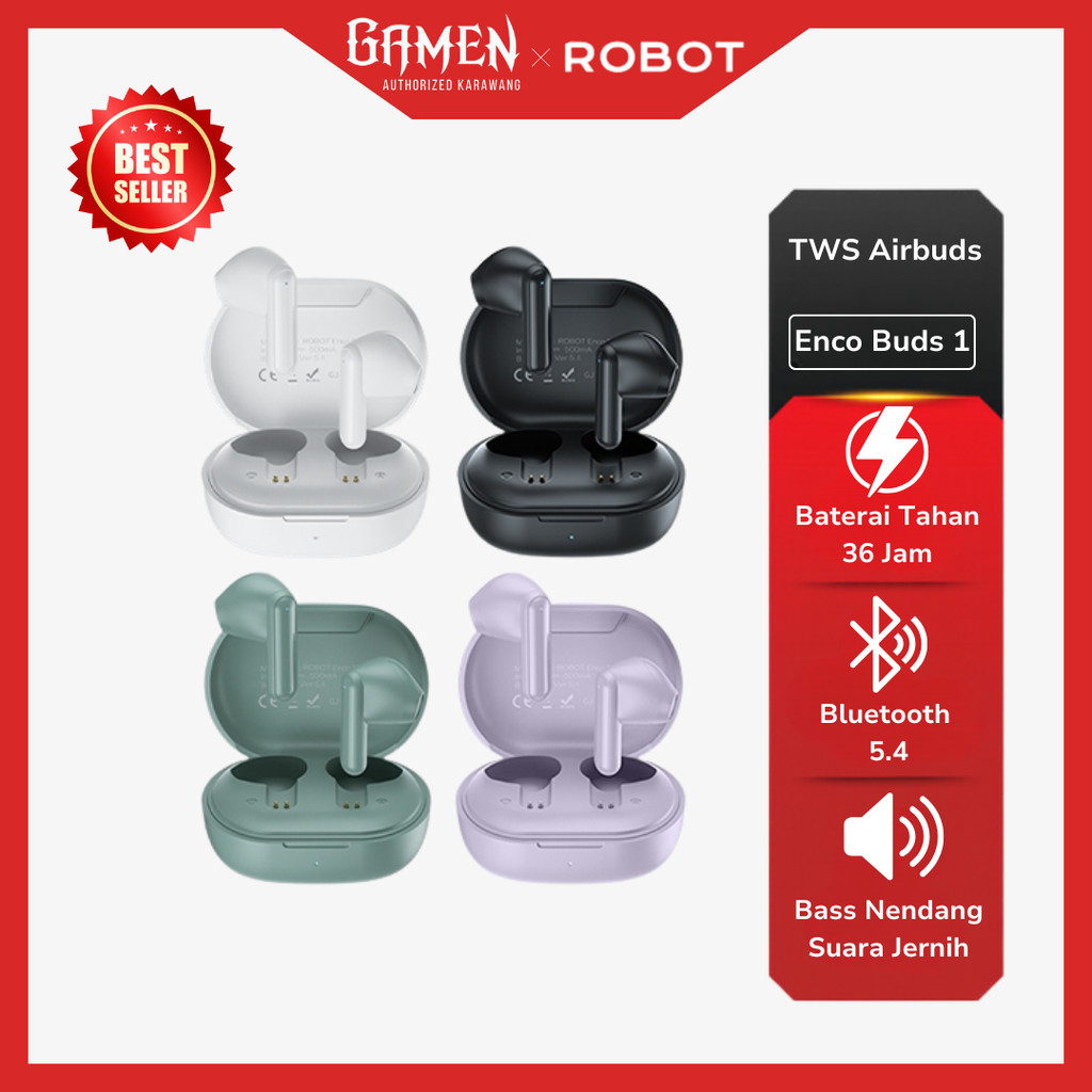 Jual ROBOT Headset Bluetooth TWS Earbuds Earphone Enco Buds 1 Powerfull ...