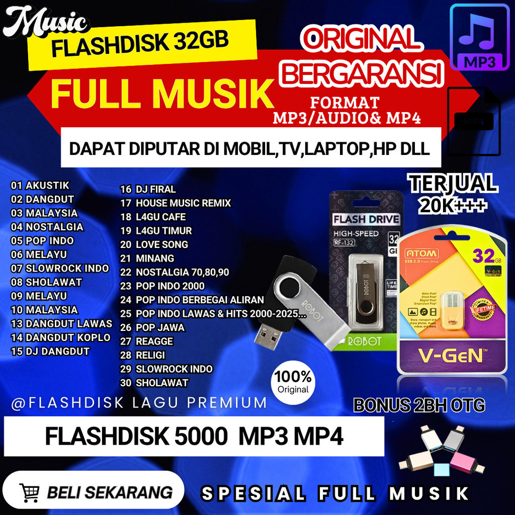 Jual plesdis isi lagu dan video FLASH DISK 32GB V-GEN KUOTA USB MUSIK ...