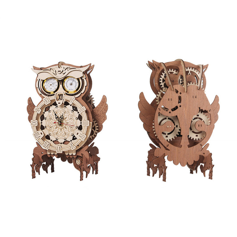 Jual 3D Wooden Puzzle Owl Clock Jigsaw Desk Standing Wall Hanging ...
