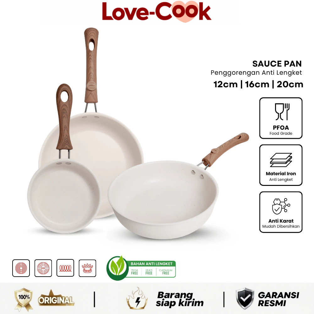 Jual Love Cook-Set 3 Ukuran Panci Sauce Pan12/16/20cm–Wajan Teflon Anti ...