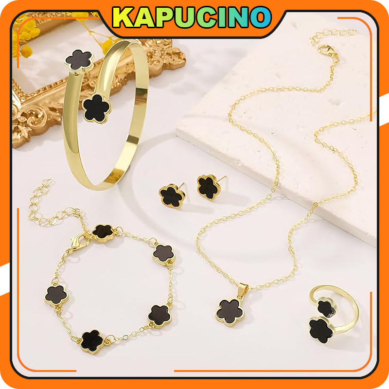 Jual 5PCS/Set Clover Titanium Vintage Perhiasan Wanita+ Anting + Kalung ...