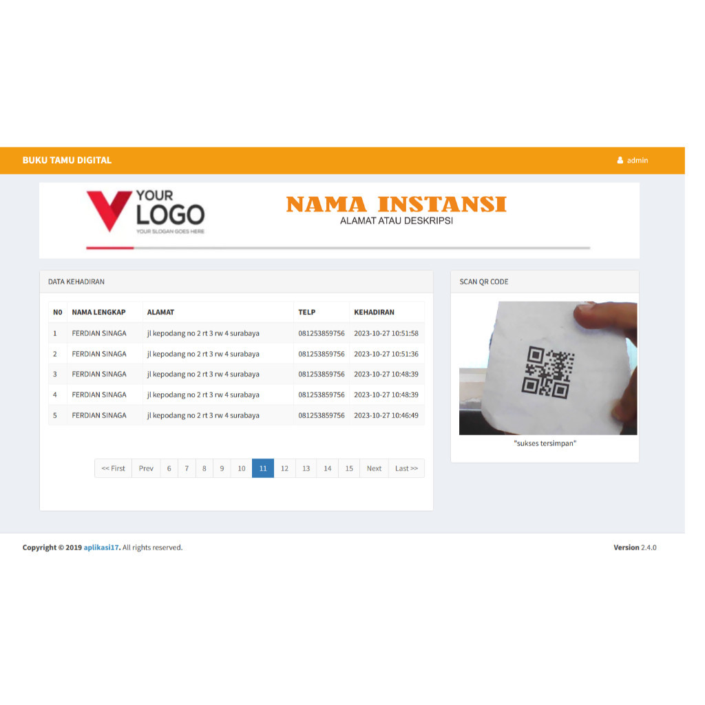 Jual Resmi pembuat v2 buku tamu digital bisa barcode cetak id card ...