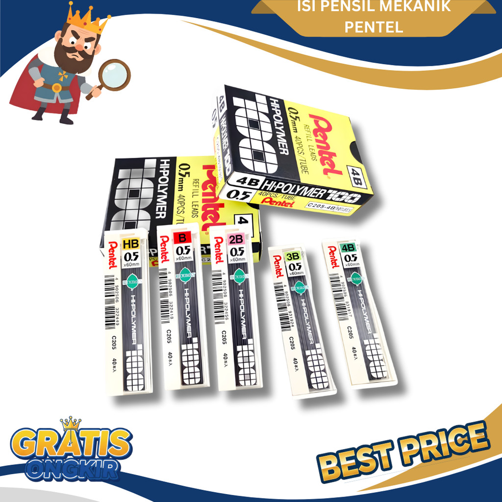 Jual Pentel Isi Pensil Mekanik C205 HI-Polymer B / 2B / 3B / 4B / HB ...
