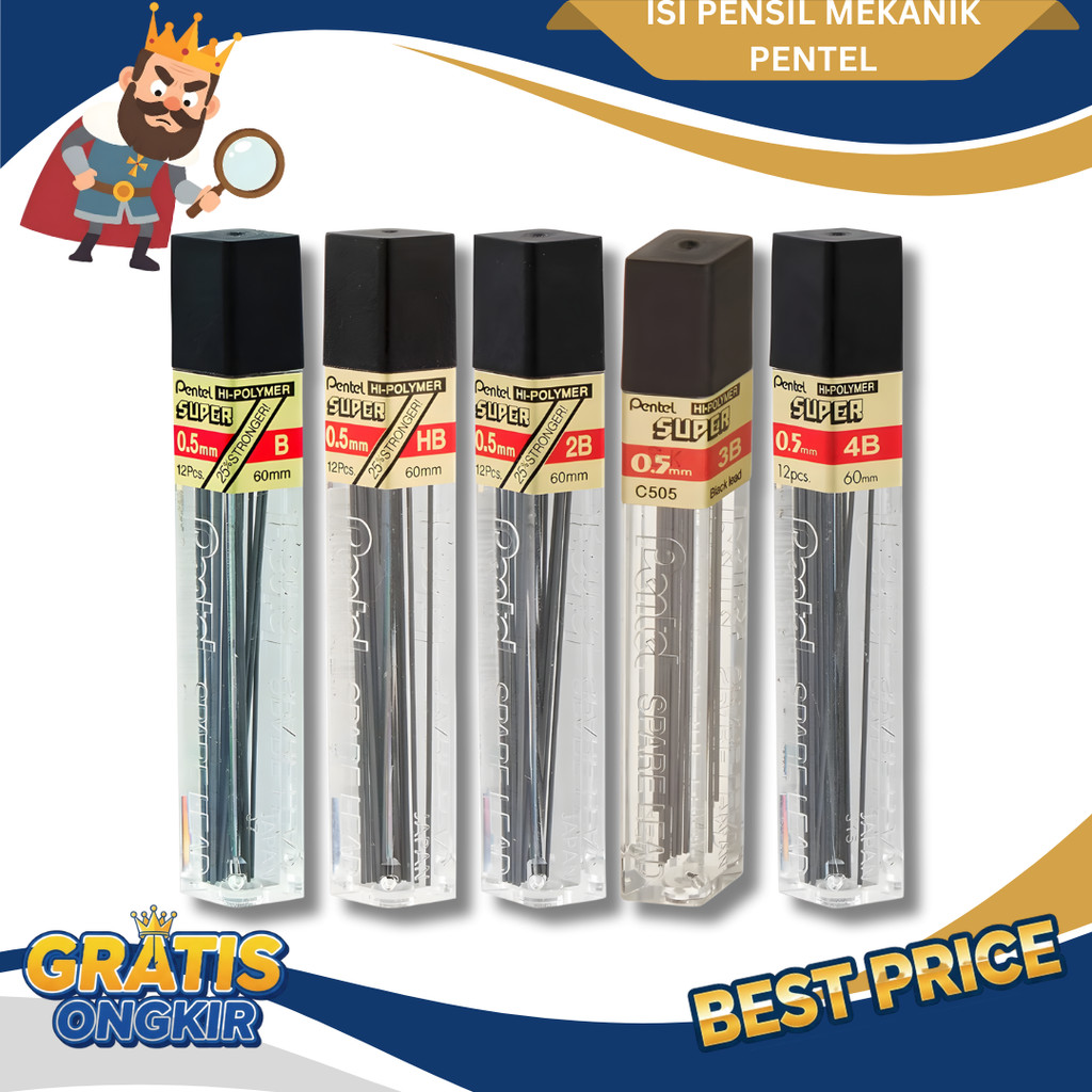Jual Pentel Isi Pensil Mekanik C505 HI-Polymer Super Lead 0.5mm 2B / 3B ...
