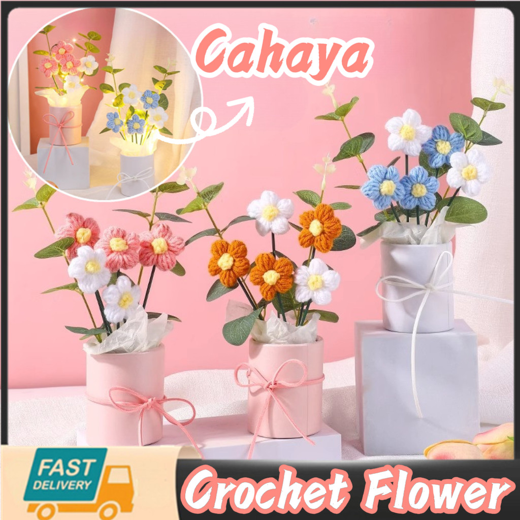 Jual Buket Bunga Rajut Anti Layu Hadiah Wisuda Dengan Cahaya Crochet ...