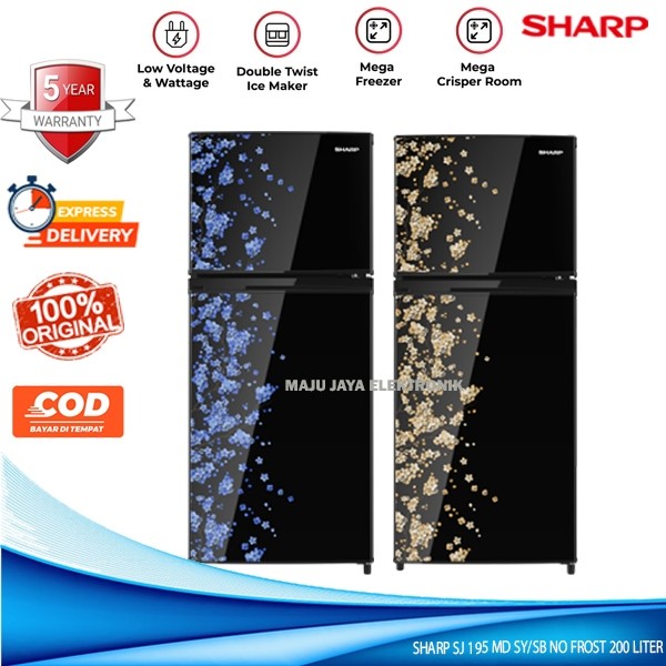 Jual SHARP Kulkas 2 Pintu 200 Liter SJ 195 MD SY SB SHINE Magne Glass ...