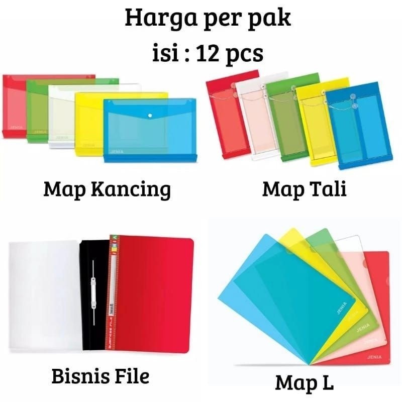 Jual (12PCS) Map Kancing Plastik Folio F4 Transparan / Map Tali Plastik ...