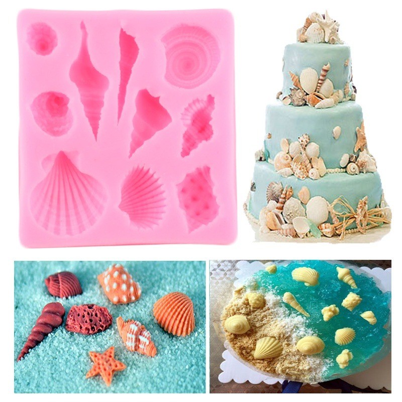 Jual Sea Shell Con Silicone Molds Y Cupcake Topper Font Cake Decorating ...