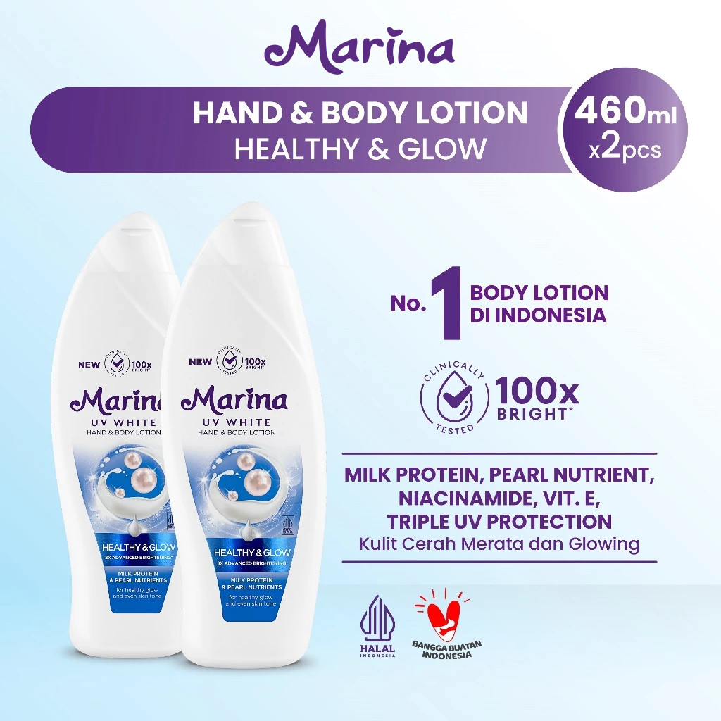 Jual Marina Hand Body Lotion UV White - Healthy & Glow [460 ml x 2 pcs ...