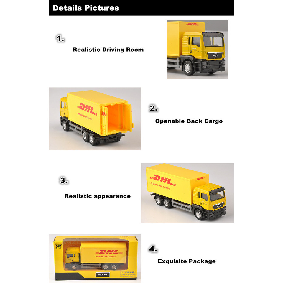 Jual 1/64 Scale Express DHL Truck Model Yellow Container Transporter ...