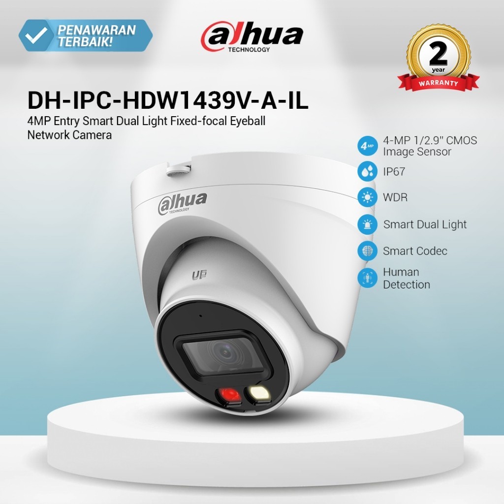 Jual DAHUA IP CAM CCTV 4MP AUDIO | DH-IPC-HDW1439V-A-IL 4MP Entry Smart ...