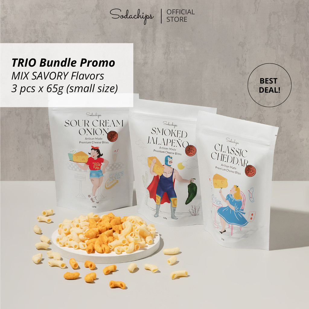 Jual TRIO Bundle - Savory Small (3 x 65g) Cheese Snack by Sodachips ...