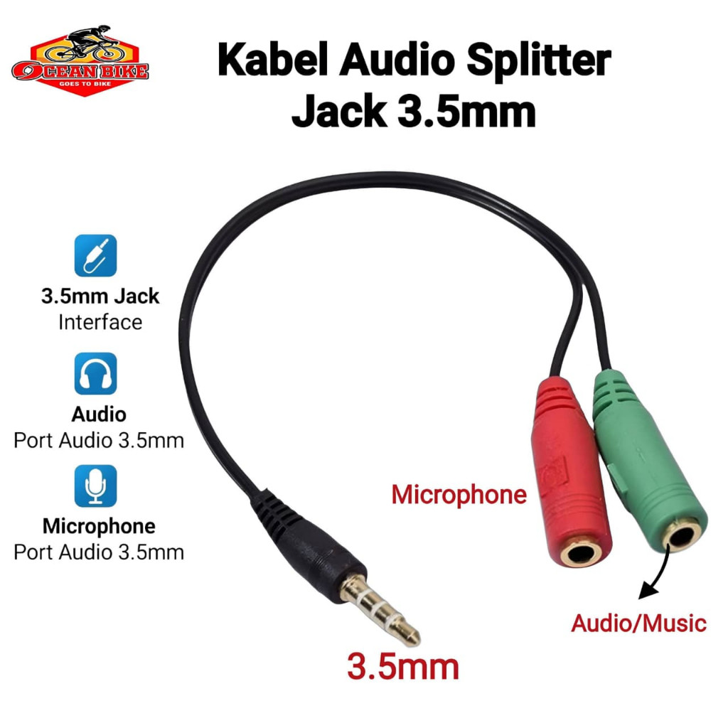 Jual OCEANBIKE Kabel Audio Splitter Aux 3.5mm Converter Female To Male ...