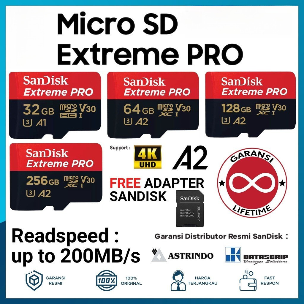 Jual Micro SD Memory Card 32GB 64GB 128GB 256GB A1 A2 Extreme PRO ...