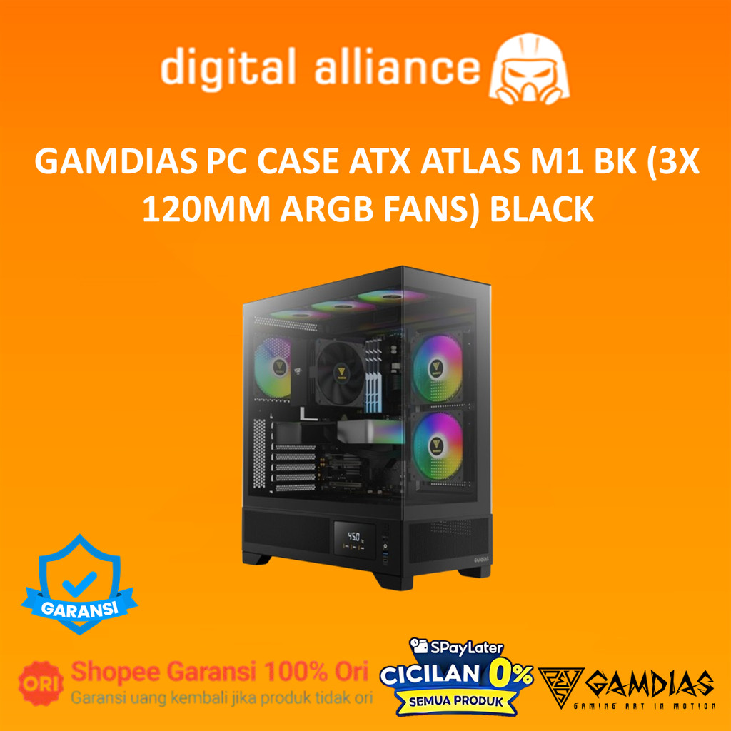 Jual GAMDIAS PC CASE ATX ATLAS M1 BK (3X 120MM ARGB FANS) BLACK ...