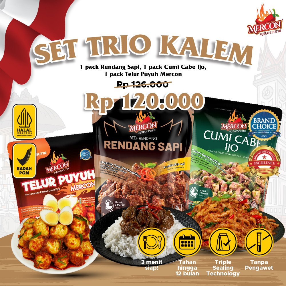 Jual Mercon Merah Putih - Set Trio Kalem || Rendang Sapi + Cumi Cabe ...