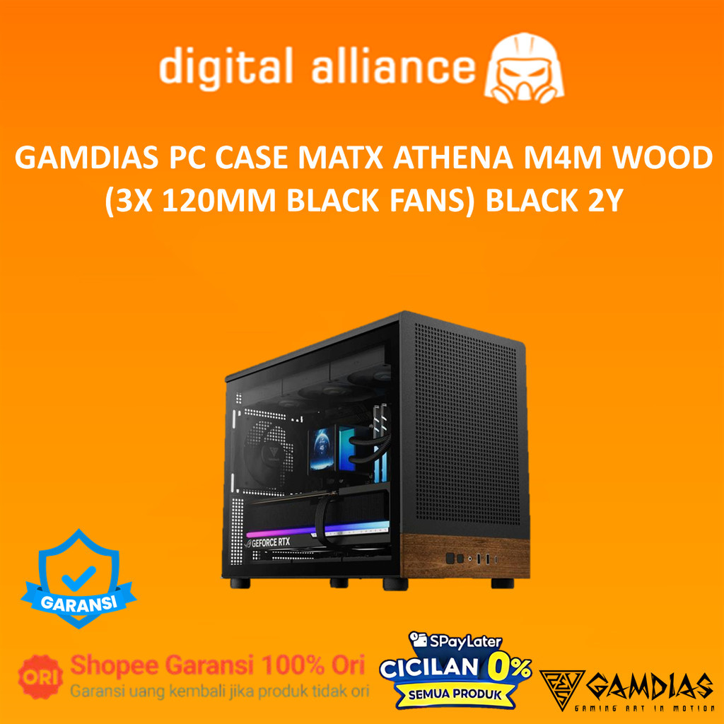 Jual GAMDIAS PC CASE MATX ATHENA M4M WOOD (3X 120MM BLACK FANS) BLACK ...