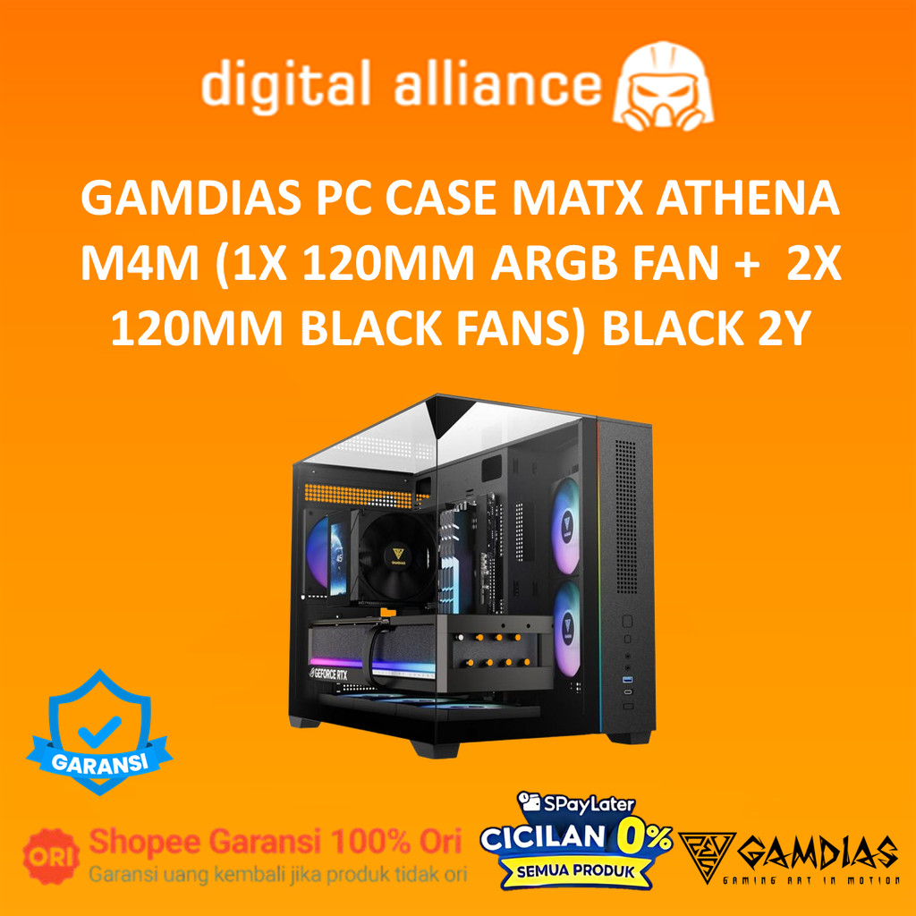 Jual GAMDIAS PC CASE MATX ATHENA M4M (1X 120MM ARGB FAN + 2X 120MM ...