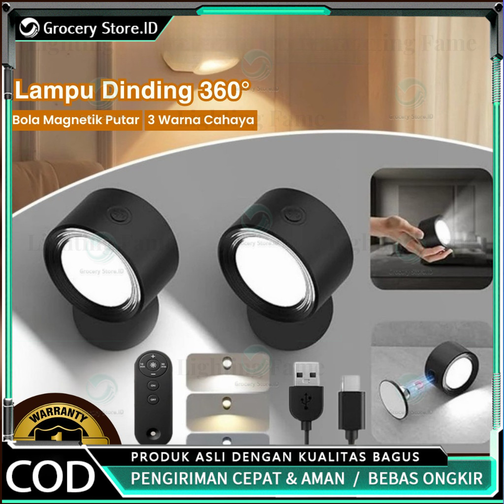 Jual Lampu Dinding 360° Bola Magnetik Putar LED Lampu Baca Dipasang di ...