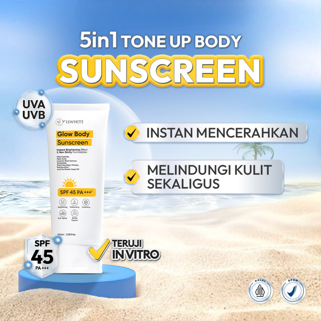 Jual ISWHITE Glow Body Sunscreen SPF45 PA +++ 100 ml | Hybrid Sunscreen ...