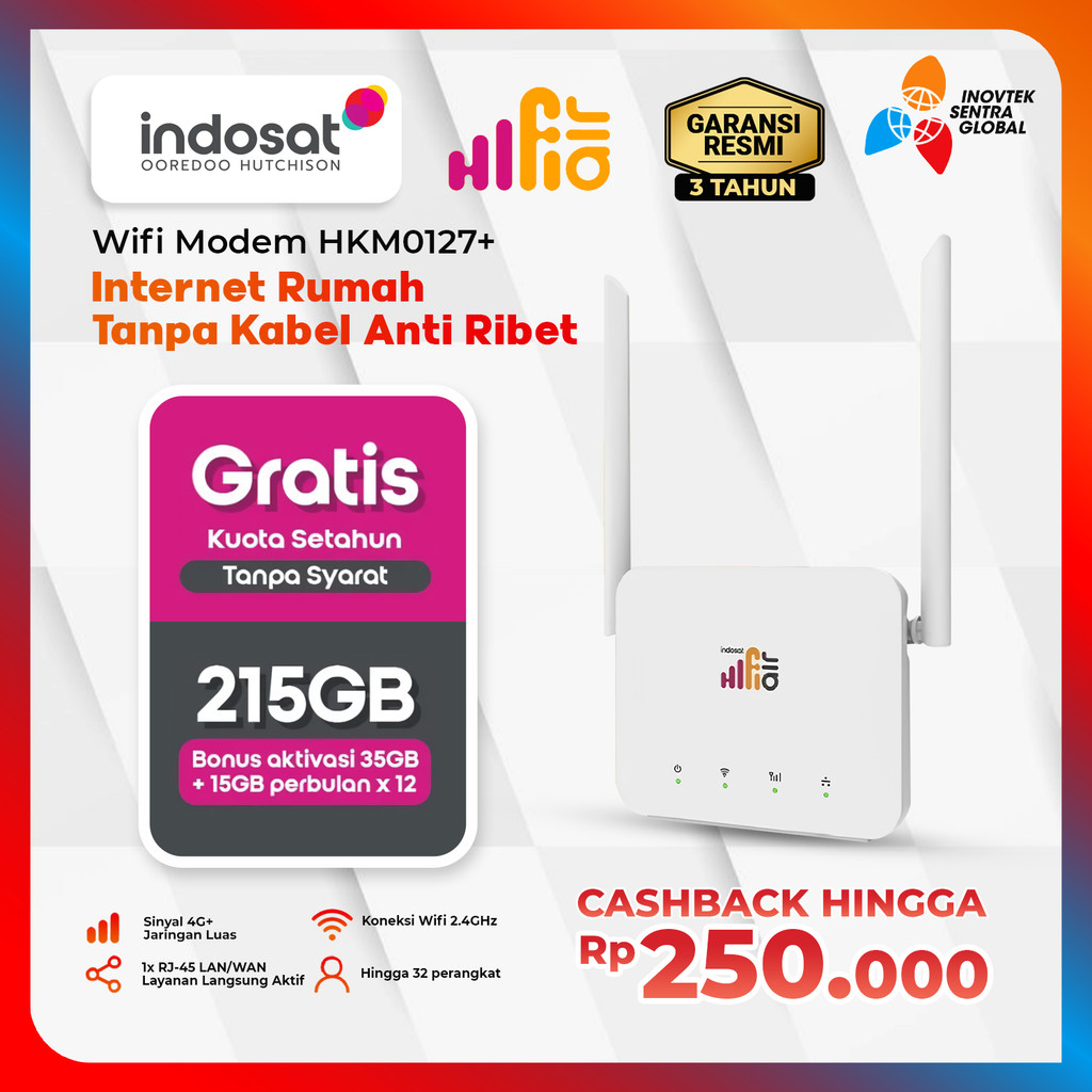 Jual Indosat HiFi Air HKM0127+ Wifi Modem 4G LTE Free 215 GB 12 Bulan ...
