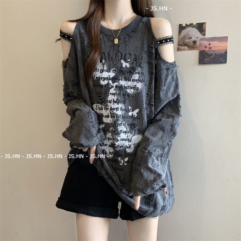 Jual JS.HN-Kaos Lengan Panjang Model Amerika Tanpa Bahu Untuk Wanita ...
