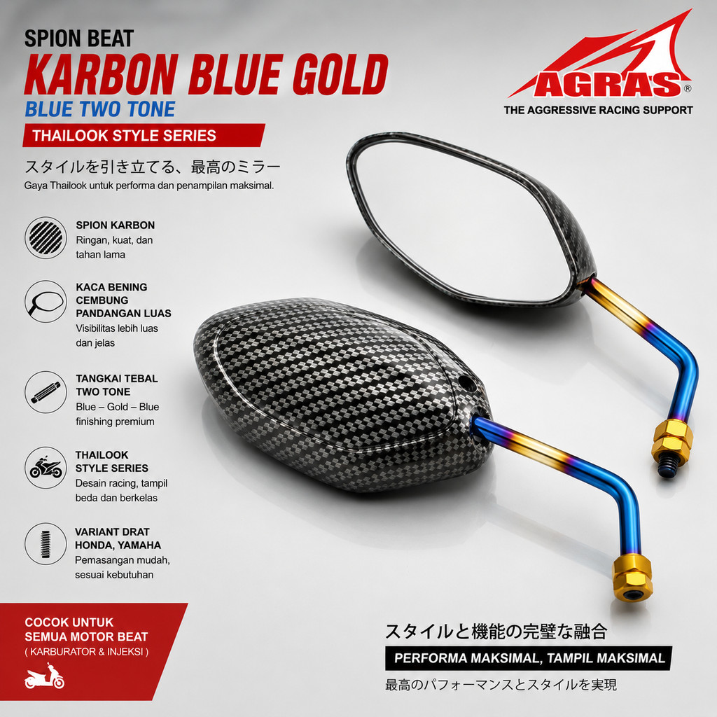 Jual Spion BEAT Karbon Two Tone – Kaca Cembung Bening Drat 14 PNP Honda ...