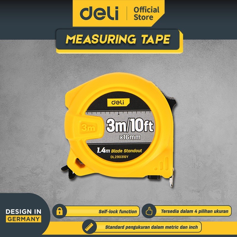 Jual Deli Tools Meteran Measuring Tape 10 meter 25mm EDL29XXXXY ...