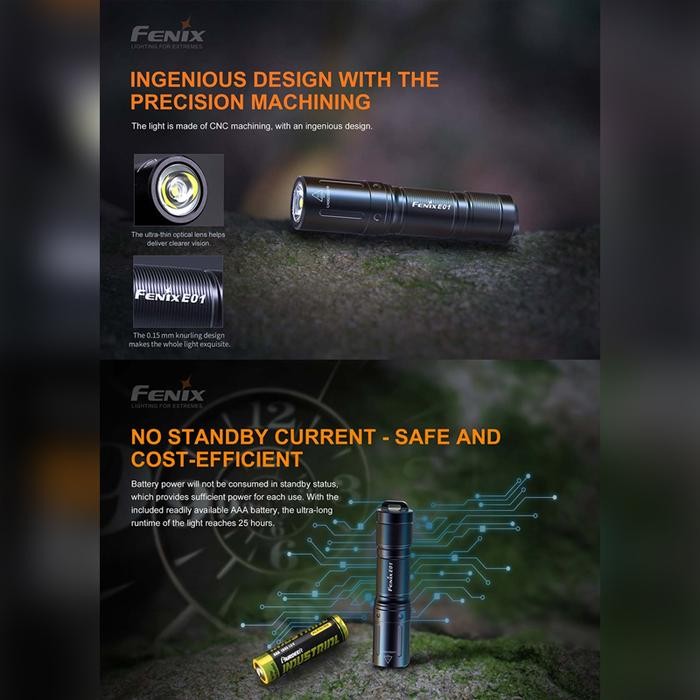 Jual Fenix Flashlight E01 V2.0 AAA Mini Flashlight 100 Lumens GARANSI ...