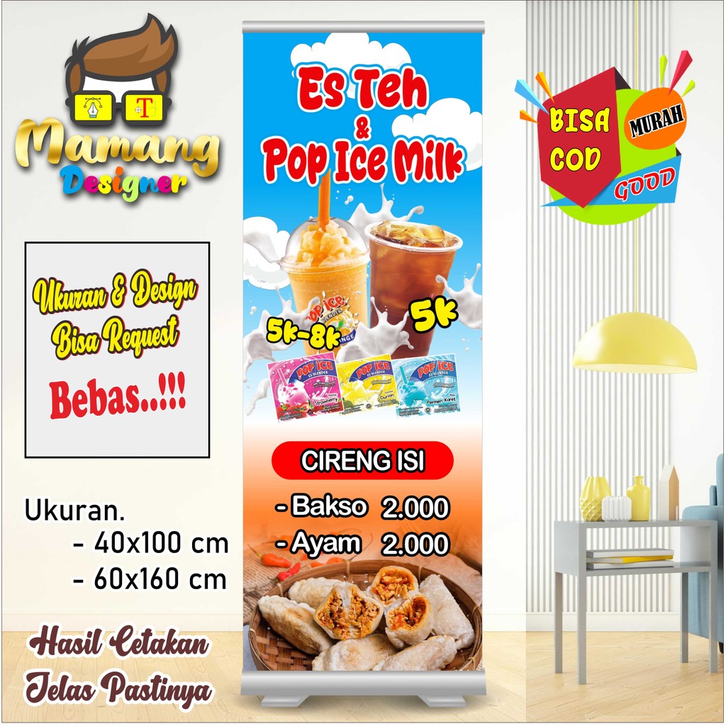 Jual Spanduk Banner Backdrop Pop Ice, Es Teh dan Cireng Isi Keren ...