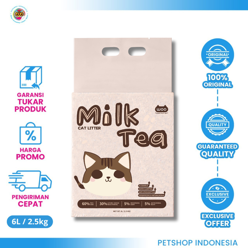 Jual WOO Cat Litter Tofu Bentonite Milk Tea 6L – Pasir Kucing Gumpal ...