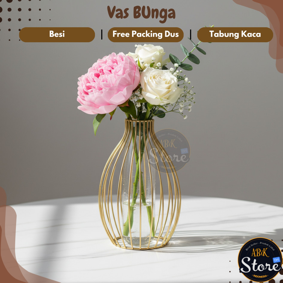 Jual Vas + Tabung Vas Bunga Besi HiasKaca Pot Bunga Vas Meja Minimalis ...