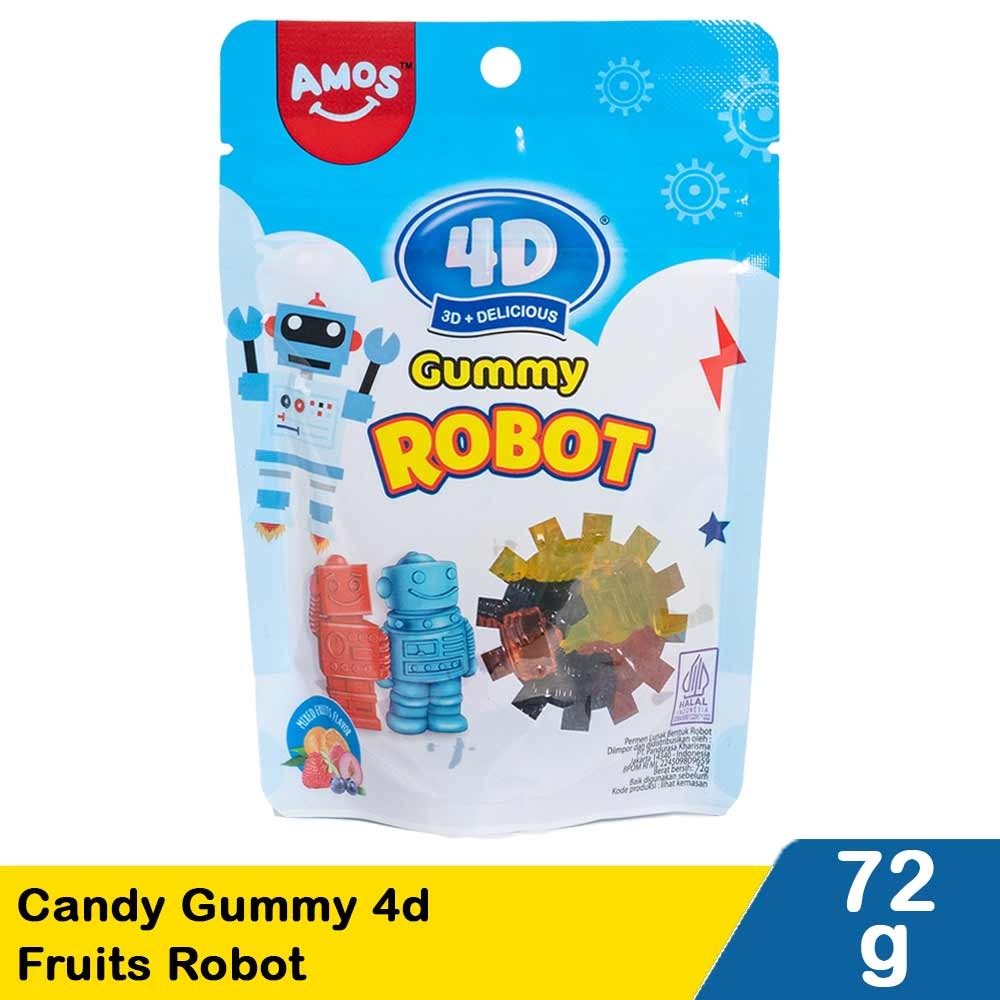 Jual AMOS CANDY GUMMY 4D FRUITS ROBOT 72g | Shopee Indonesia