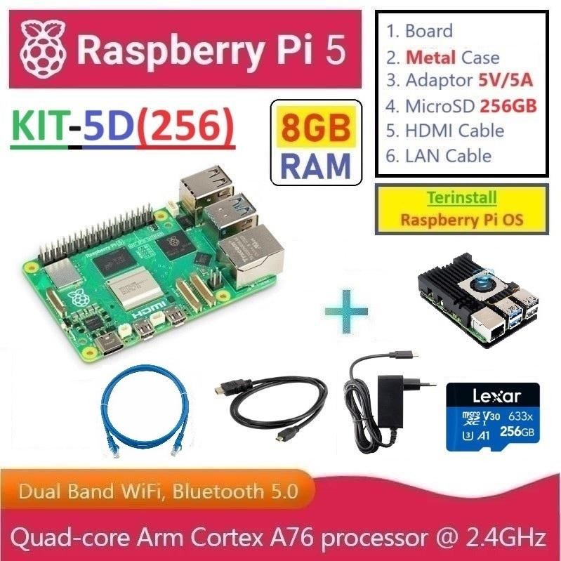 Jual KIT-5D(256) : Raspberry Pi 5 (8GB RAM) - Complete SET (MicroSD ...
