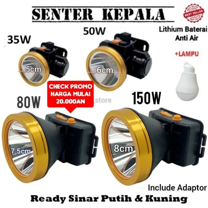 Jual PAKET Senter kepala 35w 50w 80w 150w Putih / Kuning body besar ...