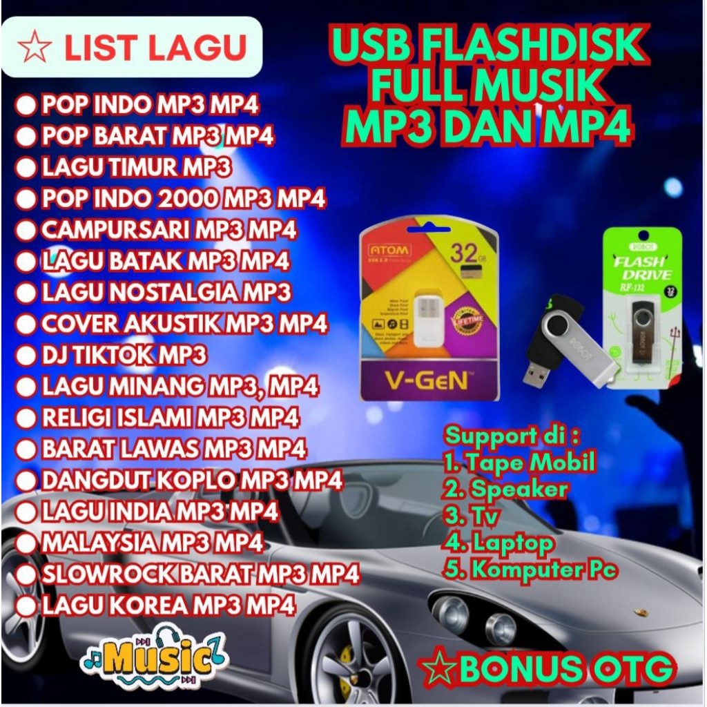 Jual FLASHDISK 32 GB FULL MUSIC MP3 MP4 BONUS OTG | Shopee Indonesia