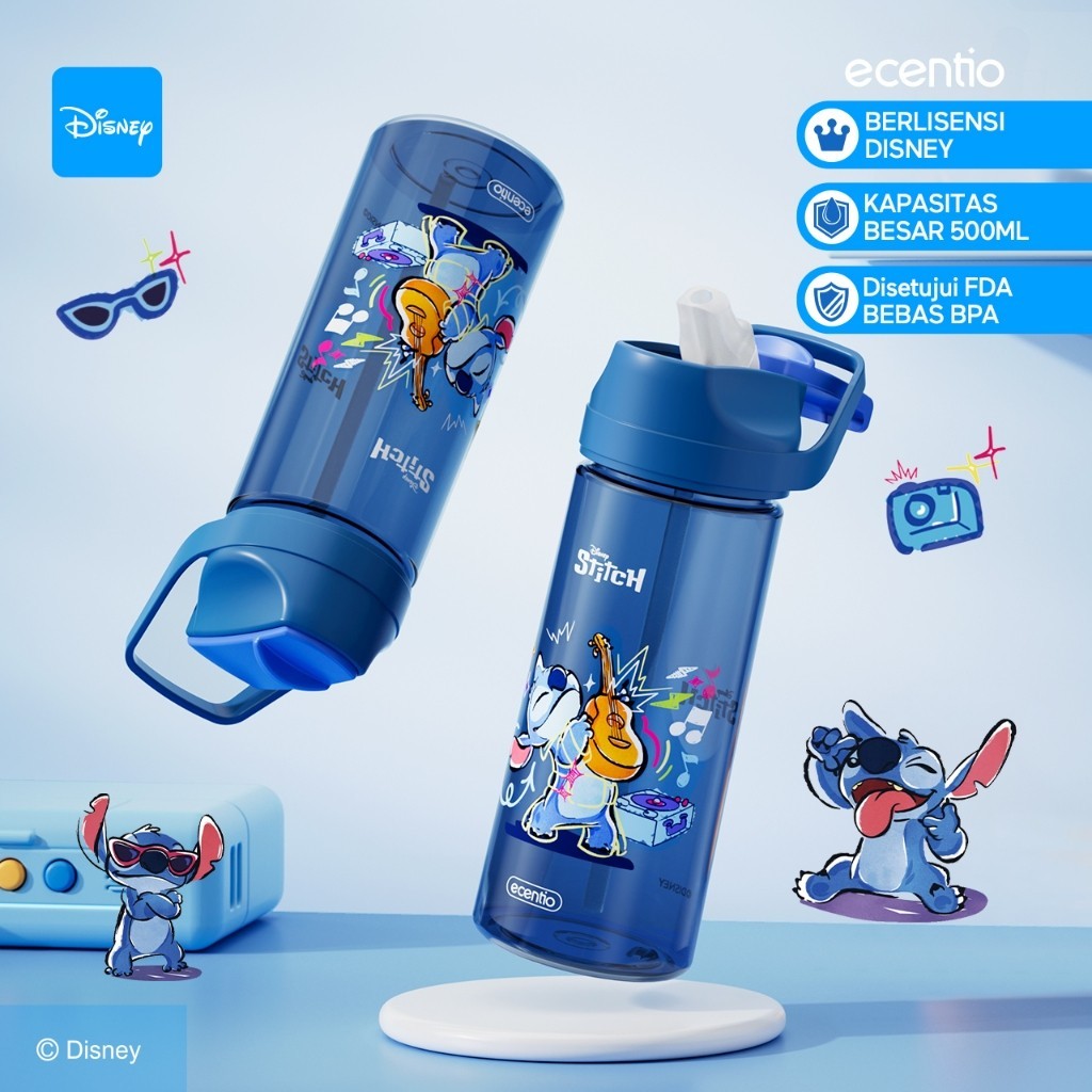 Jual ECENTIO Disney Stitch Botol Minum Sedotan Anak 500ml Aesthetic ...
