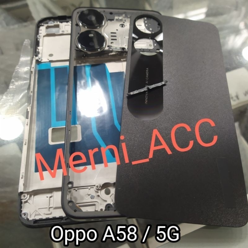Jual hausing fullset frame Lcd Oppo A58 / 5G Backdor + Bazzel + Frame ...